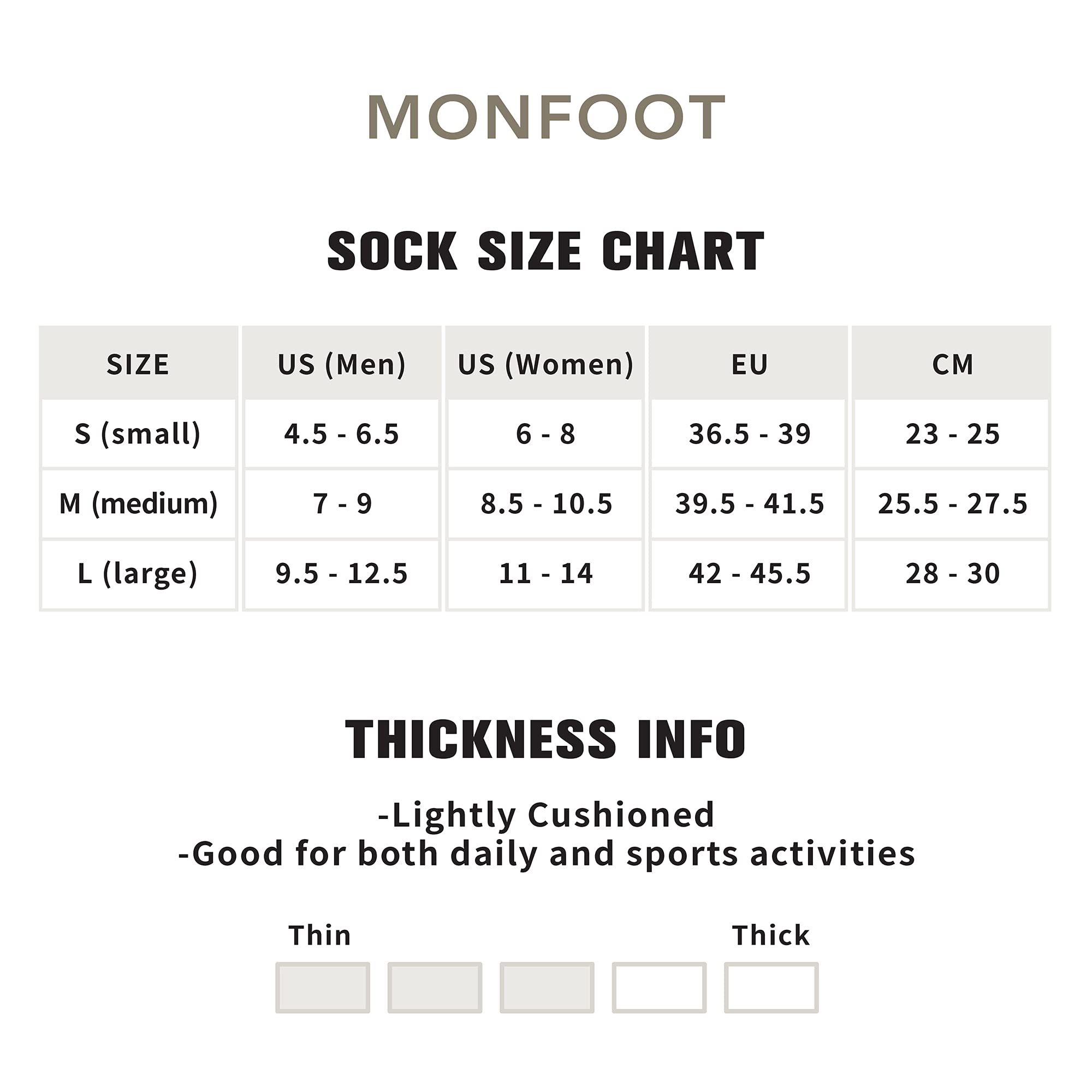 MONFOOT Women's and Men's 5 Pairs Pickleball Tennis Running Athletic Cushion Socks White Medium, multipack