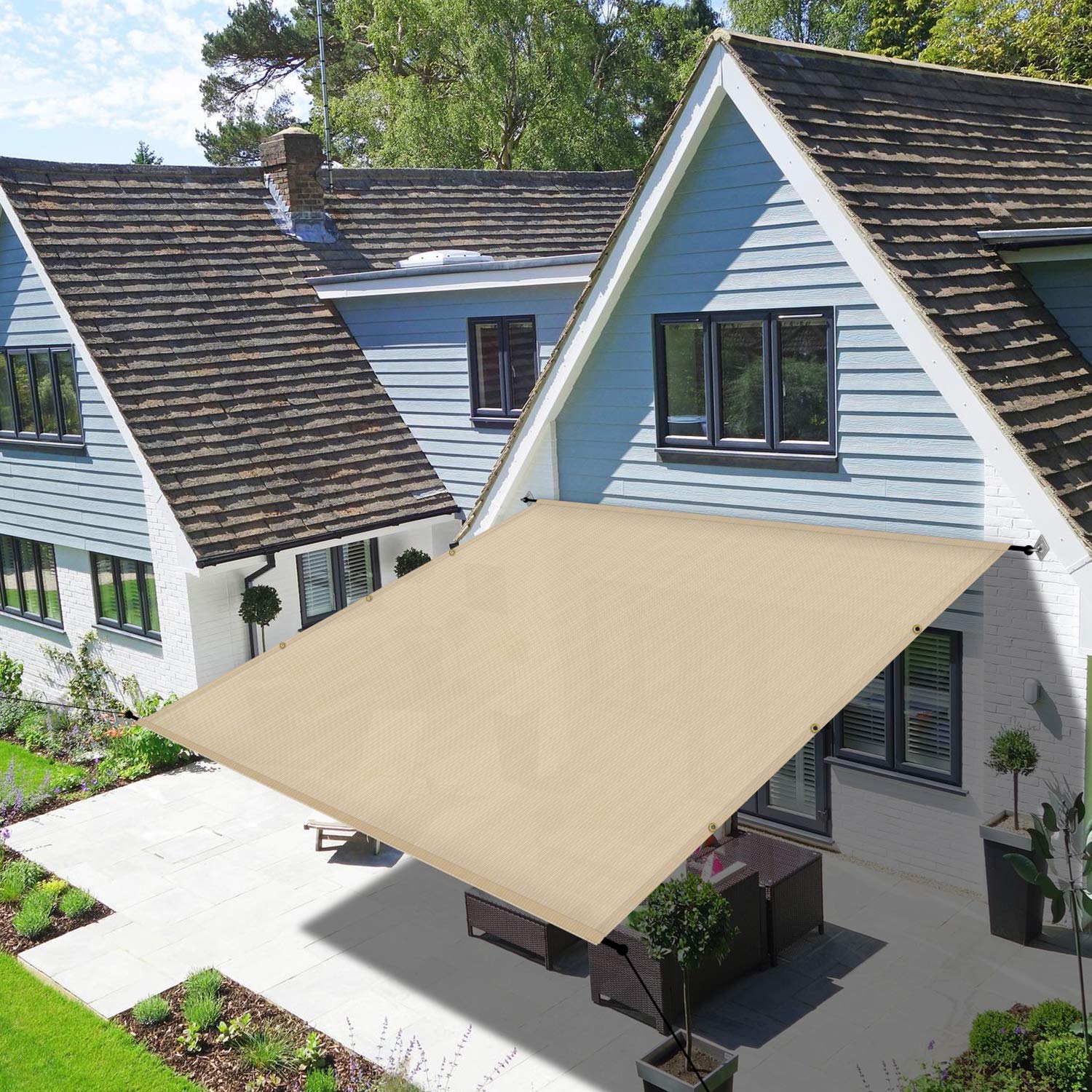 Windscreen4less 8β x 16β Universal Replacement Shade Cover Canopy for Pergola Patio Porch Privacy Shade Screen Panel with Grommets on 2 Sides Includes Weighted Rods Breathable UV Block Beige Tan