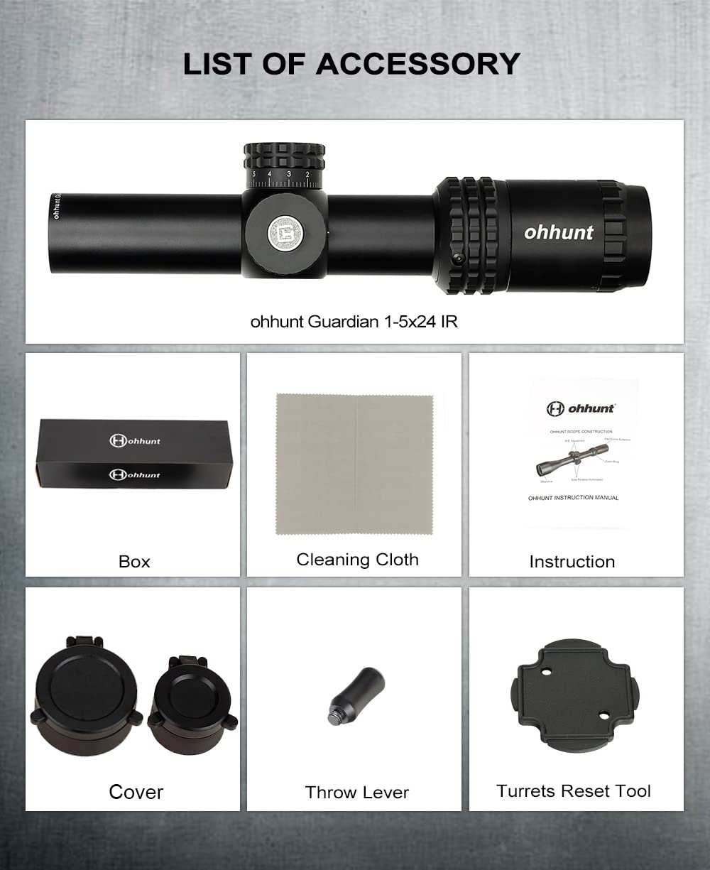 ohhunt Guardian 1-5X24 Compact Hunting Rifle Scopes Second Focal Plane Illumination Reticle Optics,Scope Mount Rings (20mm Scope Rings)