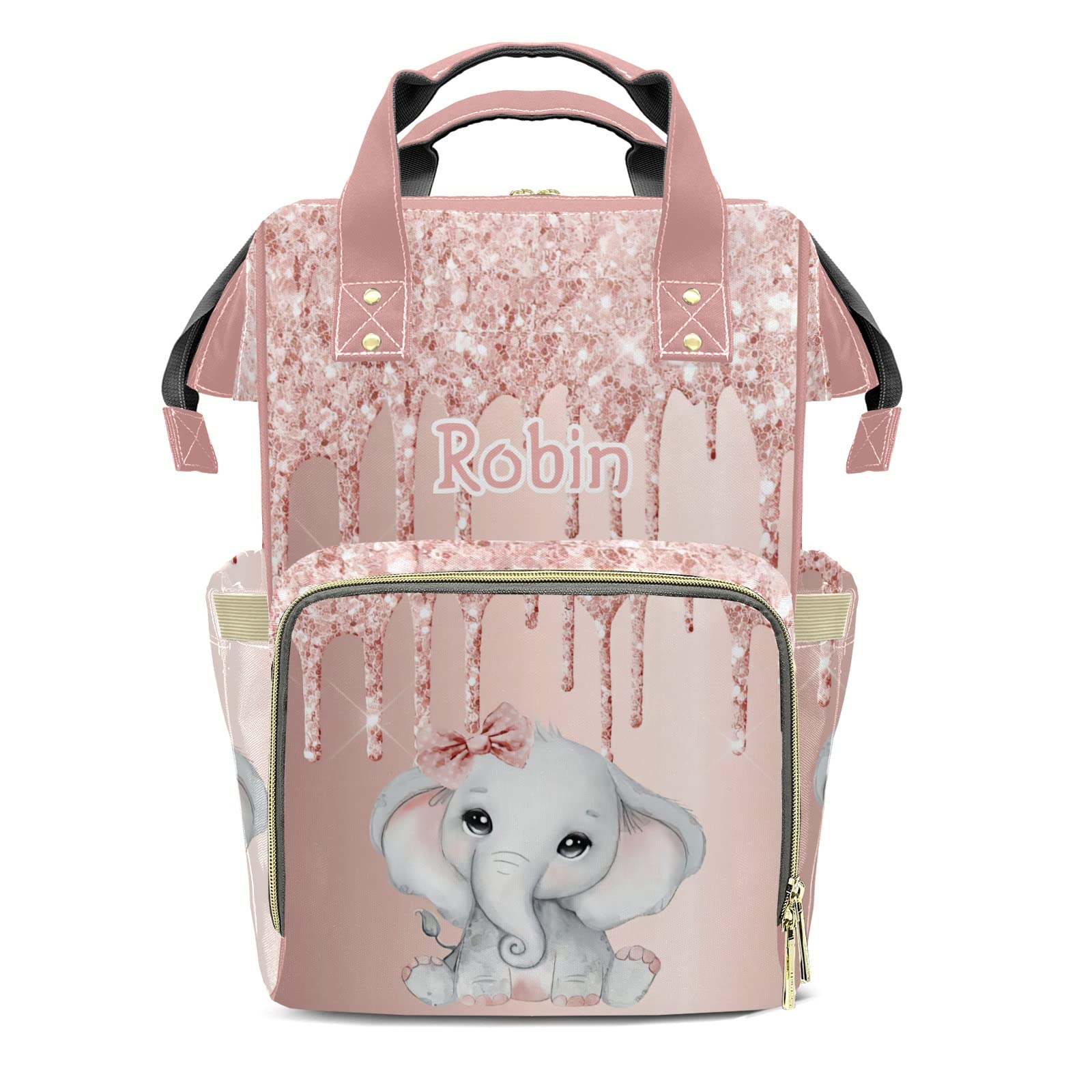 zaaprintblanket Pink Elephant Diaper Bag Multifunctional Nappy Changing Bags Waterproof Travel Back Pack for New Parents Mom Dad as Gifts