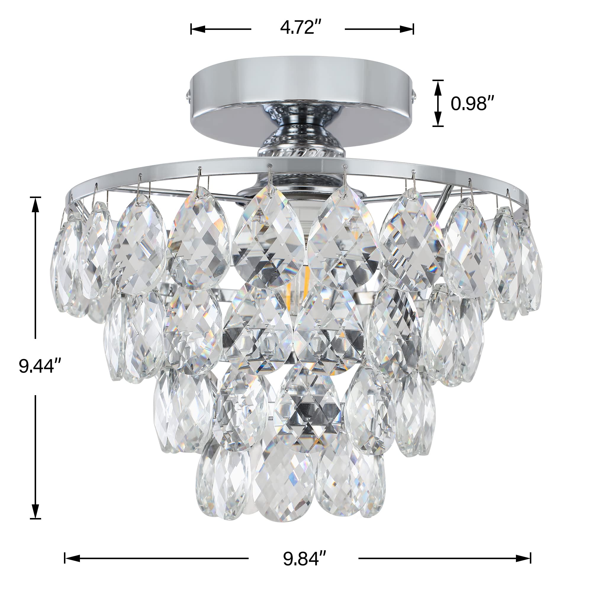 Luupyia Mini Crystal Chandelier Ceiling Light Small, Modern Crystal Ceiling Light for Hallway Ceiling Light Fixtures Flush Mount Silver Crystal Chandelier for Bedroom Hall Living Room Hallway
