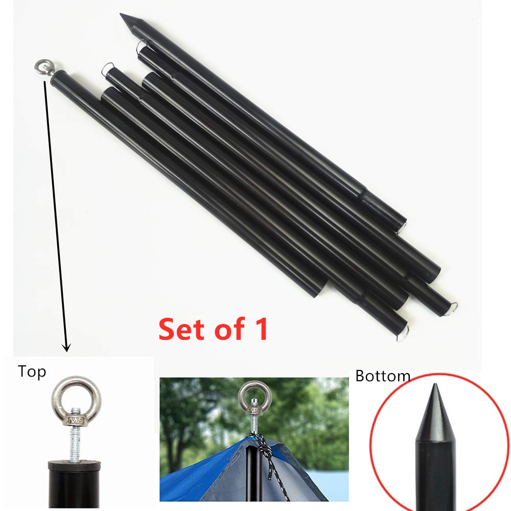 MMoon-L&F Adjustable Tent Tarp Canopy Pole Set of 1 for Camping Shelters and Awnings 6 Sections 7.6 feet Height Black Surface Durable Steel Rod