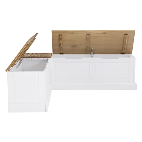 Linon Tobin Dining Nook with Hidden Storage Spaces Includes Cushion Set and Pillows, Natural White & Beige