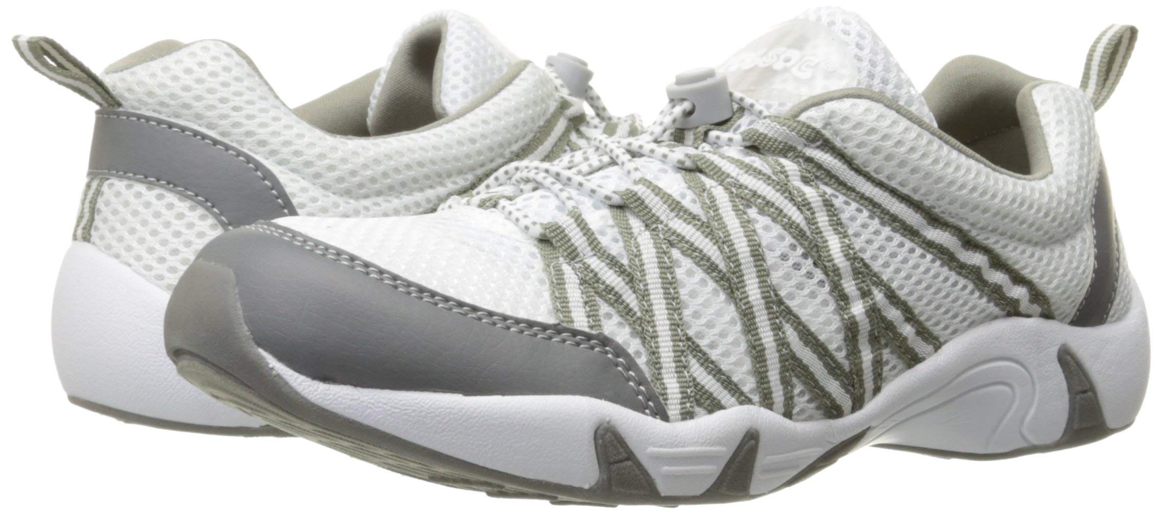 RocSoc Womens Water Dissipating Lightweight Mesh Walking Shoes, Breathable Design with Quick On and Off Laces, Comfort on Uneven Surfaces White/Grey
