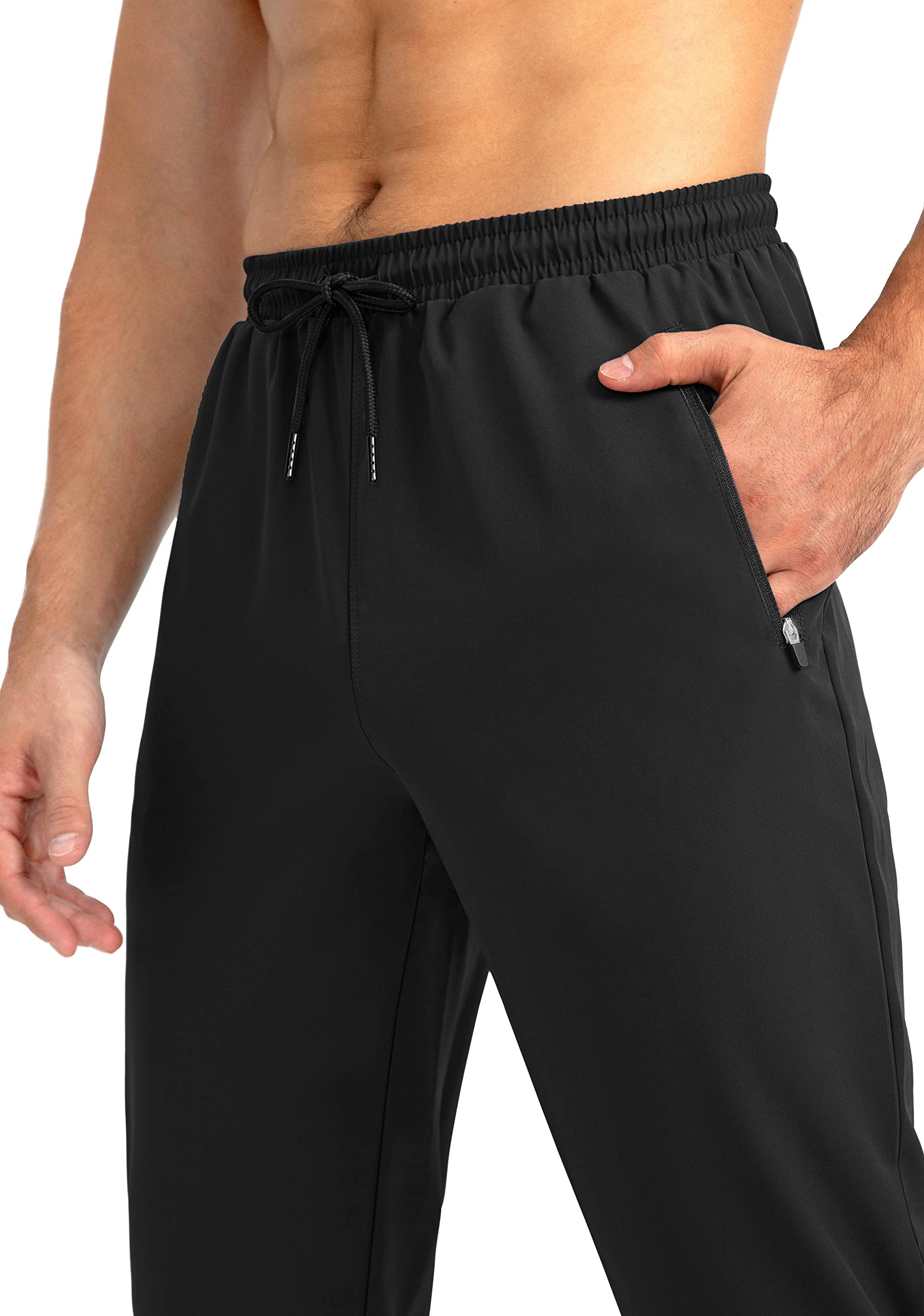 SANTINY Men's Lightweight Jogger Pants Athletic Workout Running Pants Tapered Joggers for Men with Zipper Pockets (Black_L)