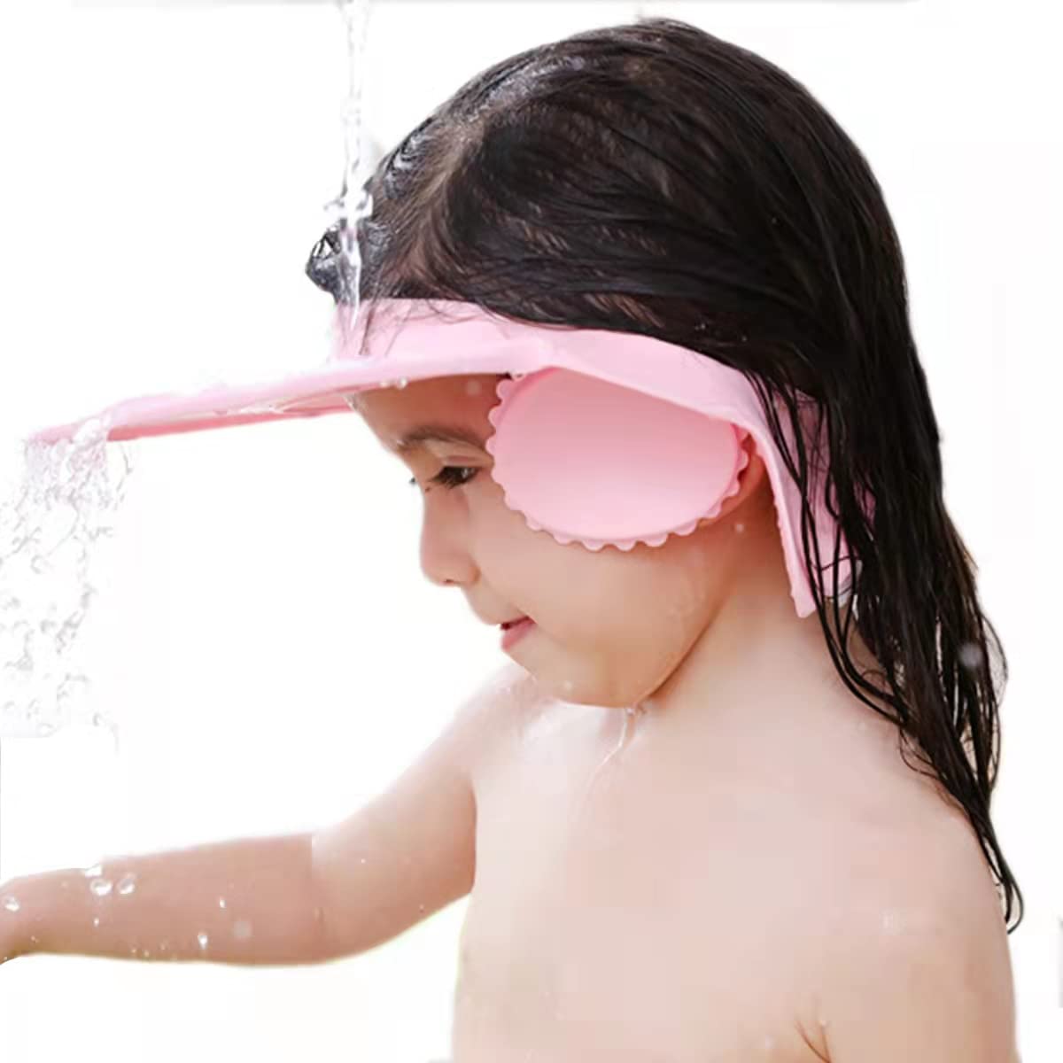 W/M Baby Shower Cap wash Bath Shampoo Shield Visor Adjustable Bathing tub Head Hair Rinser hat Protection Toddler and Kids (Pink)