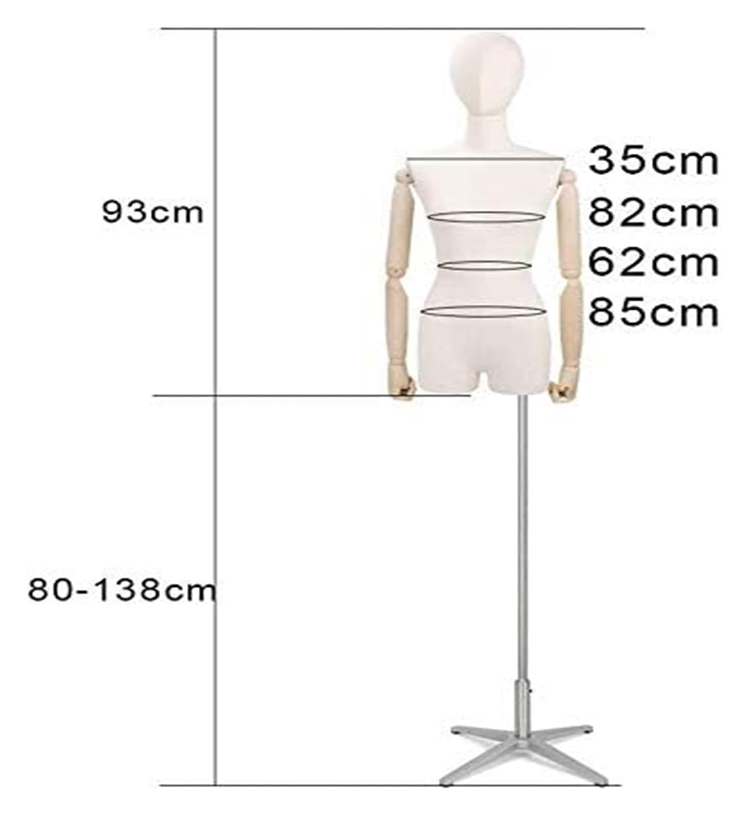 Mannequin Tailors Dummy Torso Dress Form Torso Female Tailors Dummy Dressmakers Dummies Fashion Students Display Bust with Solid Wood Arm Detachable Rotatable Used