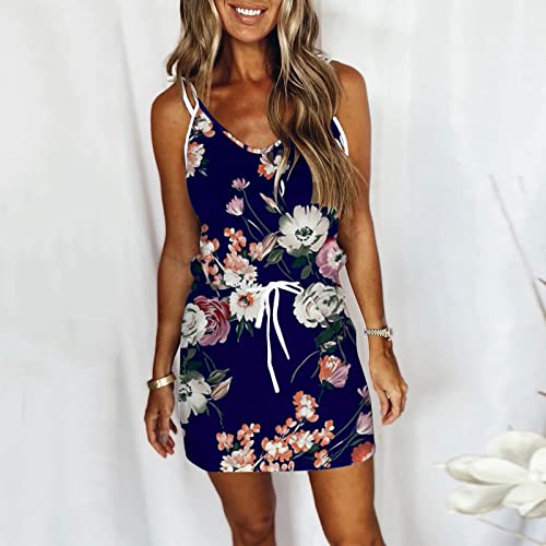 Tulle Women Sexy Summer Dress V Neck Drawstring Suit Floral Swing Sling Strap Dresses Sleeveless White Maxi