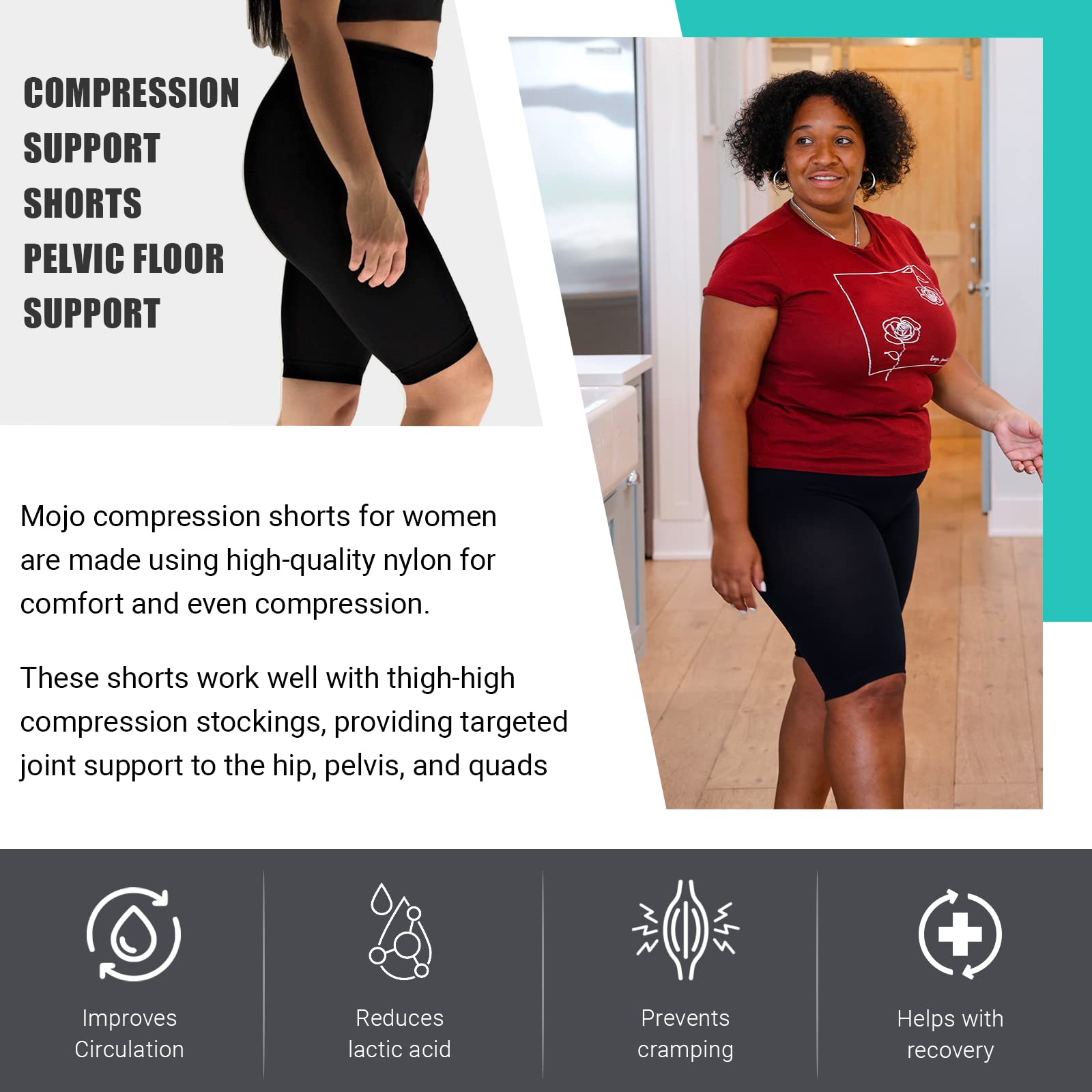 Mojo Compression Socks 20-30mmHg Medical Shorts for Men & Women - Ideal for Post-Surgical Recovery, Varicose Veins, DVT, Lymphedema, Edema, Athletic Support - Black, Medium (M)