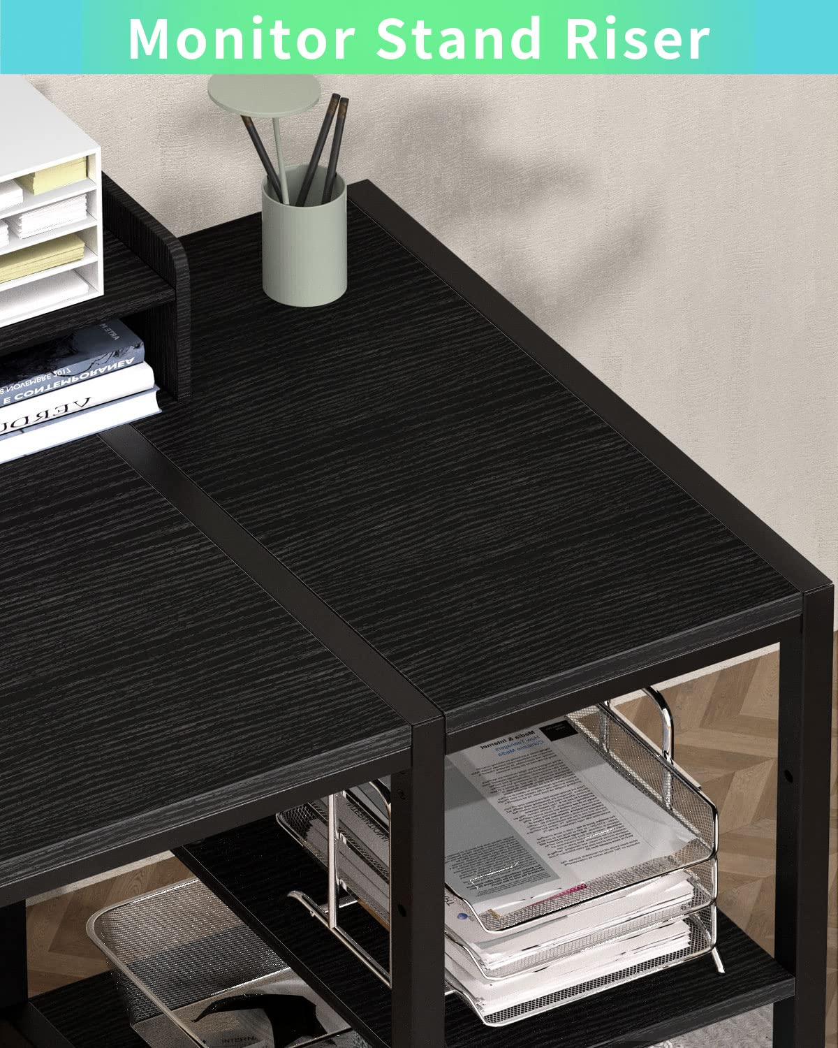 MINOSYS Computer Desk - 47” Gaming Desk, Home Office Desk with Storage, Small Desk with Monitor Stand, Storage Space-Savor, Modern Table, Black.