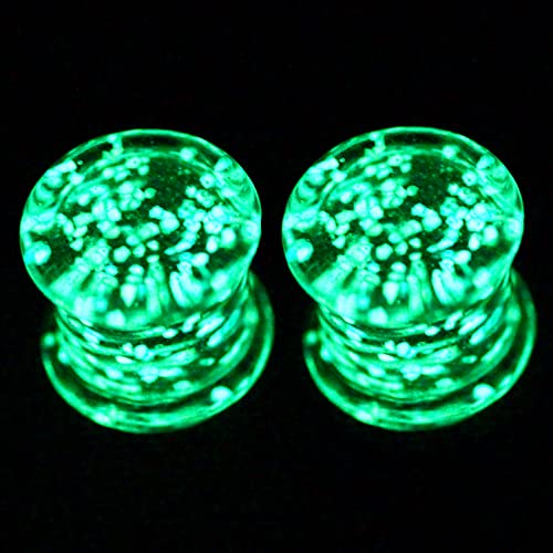 Pierced Republic Glass Glow in the Dark Bubbles Ear Gauges - Pair of Glass Double Flared Plugs - 5 Size Options (00 Gauge (10mm))