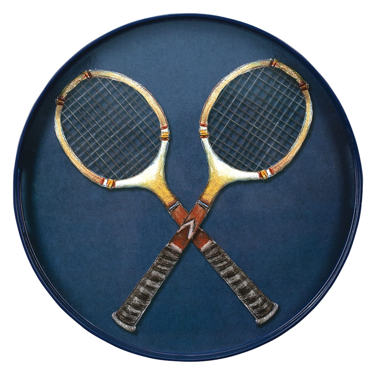 rockflowerpaper Tennis Anyone 15 inch Round Lacquered Wooden Decorative Heat Resistant Tray with Handles for Coffee Drinks Breakfast Dinner
