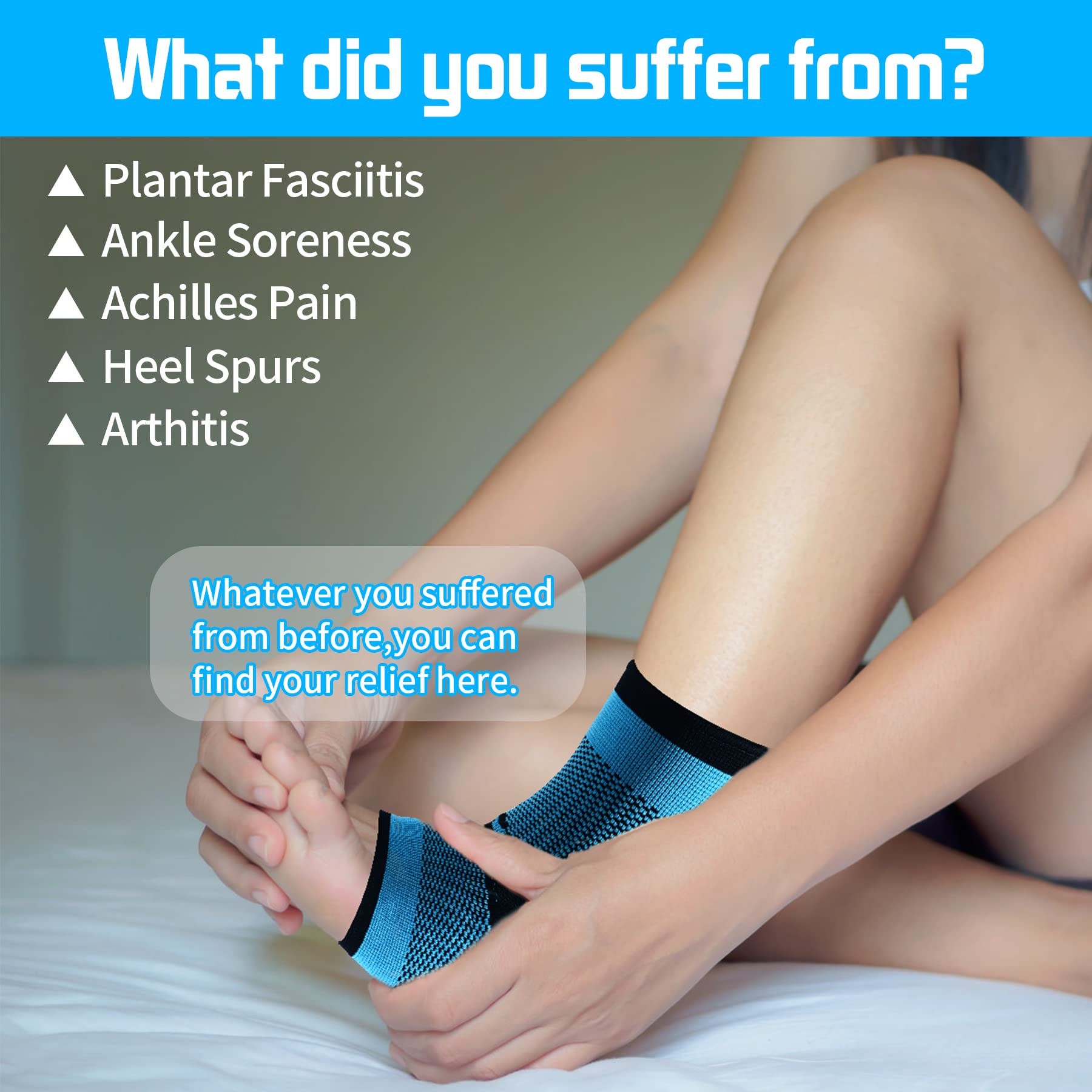 Sukeen Ankle Brace Support Compression Sleeve with Silicone Gel for Sprained Ankle Plantar Fasciitis Achilles Tendonitis Foot Pain & Prevent Ankle Injuries (Medium)