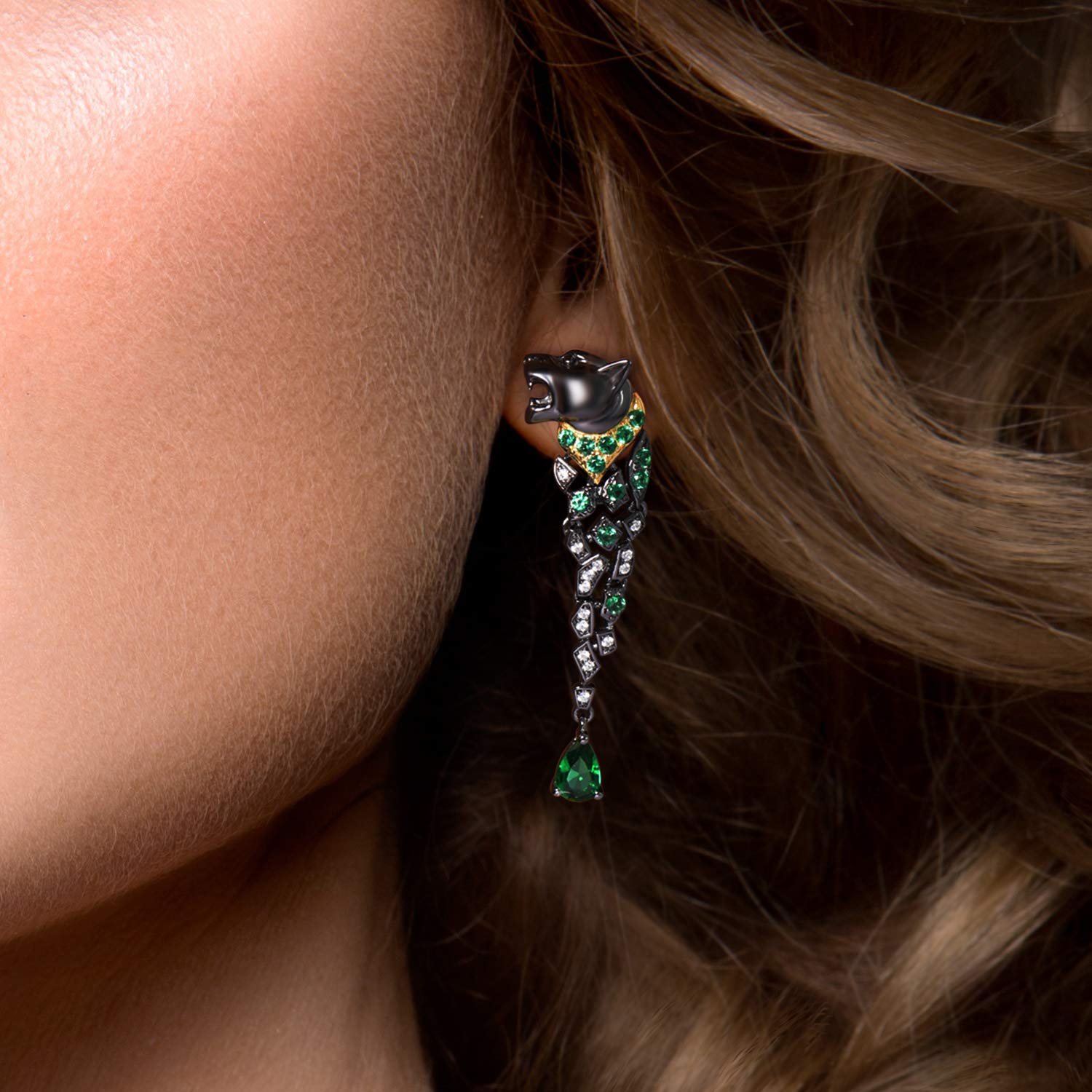 Santuzza 925 Sterling Silver Parrot Drop Earrings Green Glass White Cubic Zirconia Bird Dangle Earring