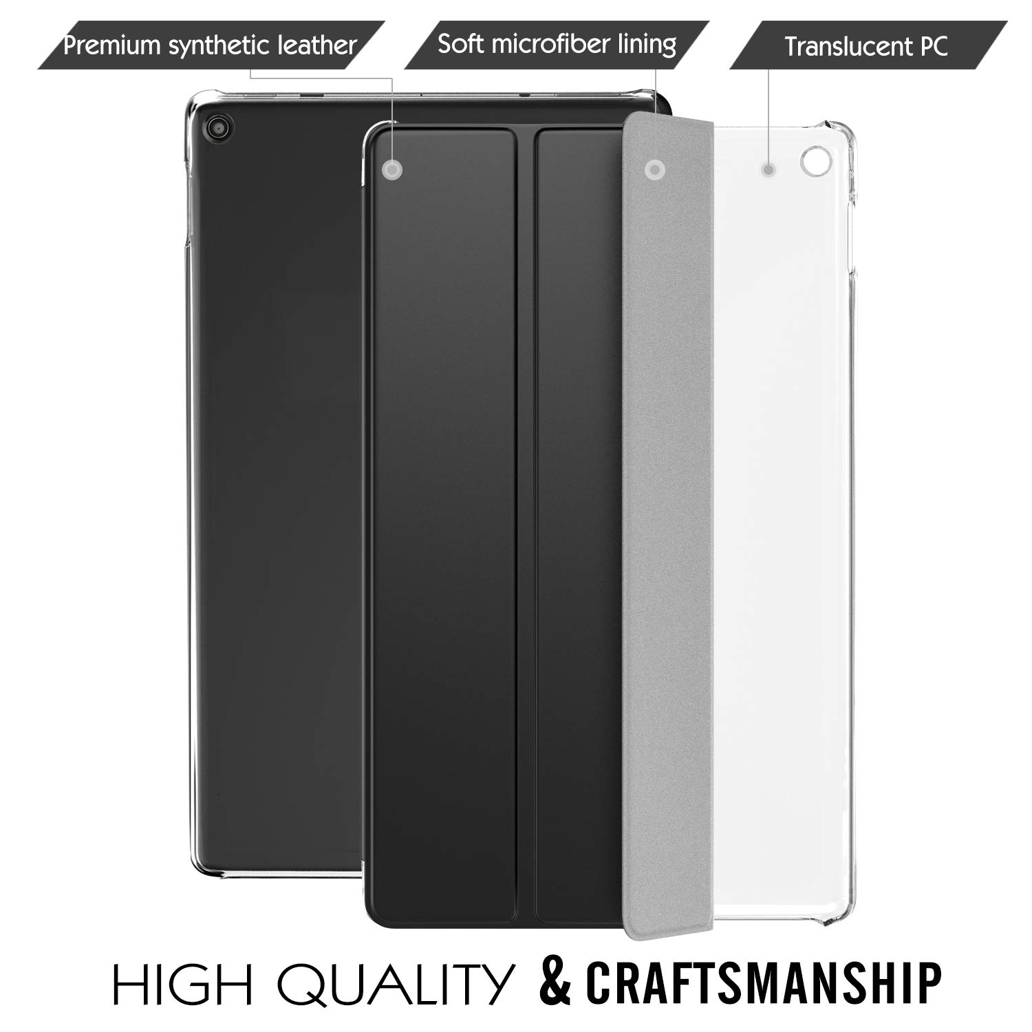 MoKo Case for Amazon Fire HD 10 Tablet (7th and 9th Generation, 2017 and 2019 Release) 10”, Smart Shell Stand Cover with Translucent Frosted Back for Fire HD 10.1 Inch, BLACK