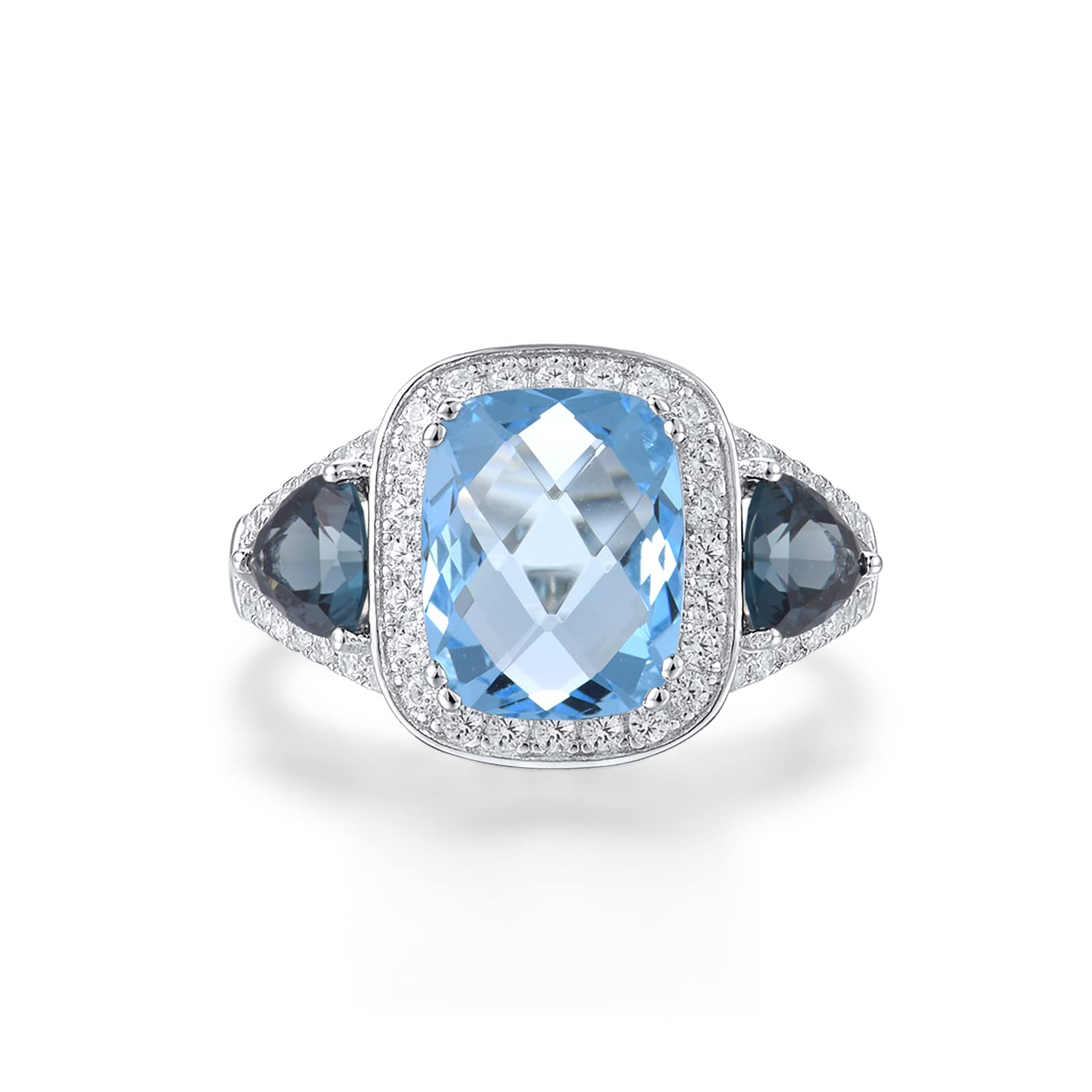 Santuzza 925 Sterling Silver Ring 2.75CT Blue Glass Blue Spinel White Cubic Zirconia Rings(9)