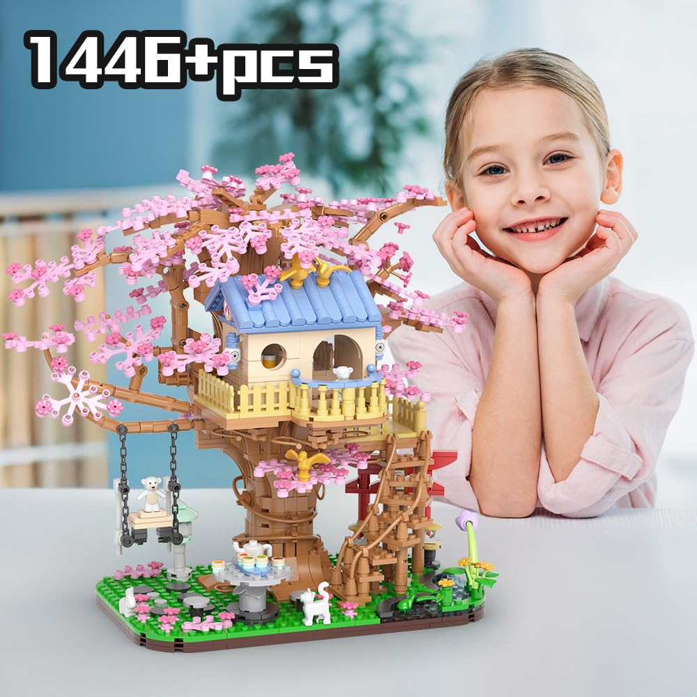 LEGPS YYDS Blossom Tree House Building Set, LED Mini Set Treehouse Blocks for Boys and Girls Age 14+