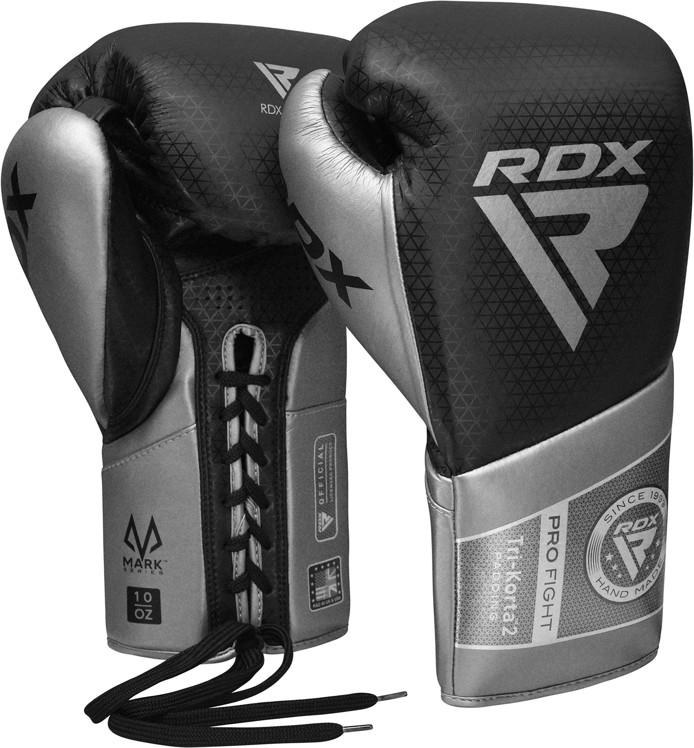 RDX Professional Boxing Gloves, Mark PRO Lace-Up Competition Gloves, Super Skin Maya Hide Leather, Padded Wrist Support, Multi-Layered, Traditional Extra Long Laces for Firm Secure Fit