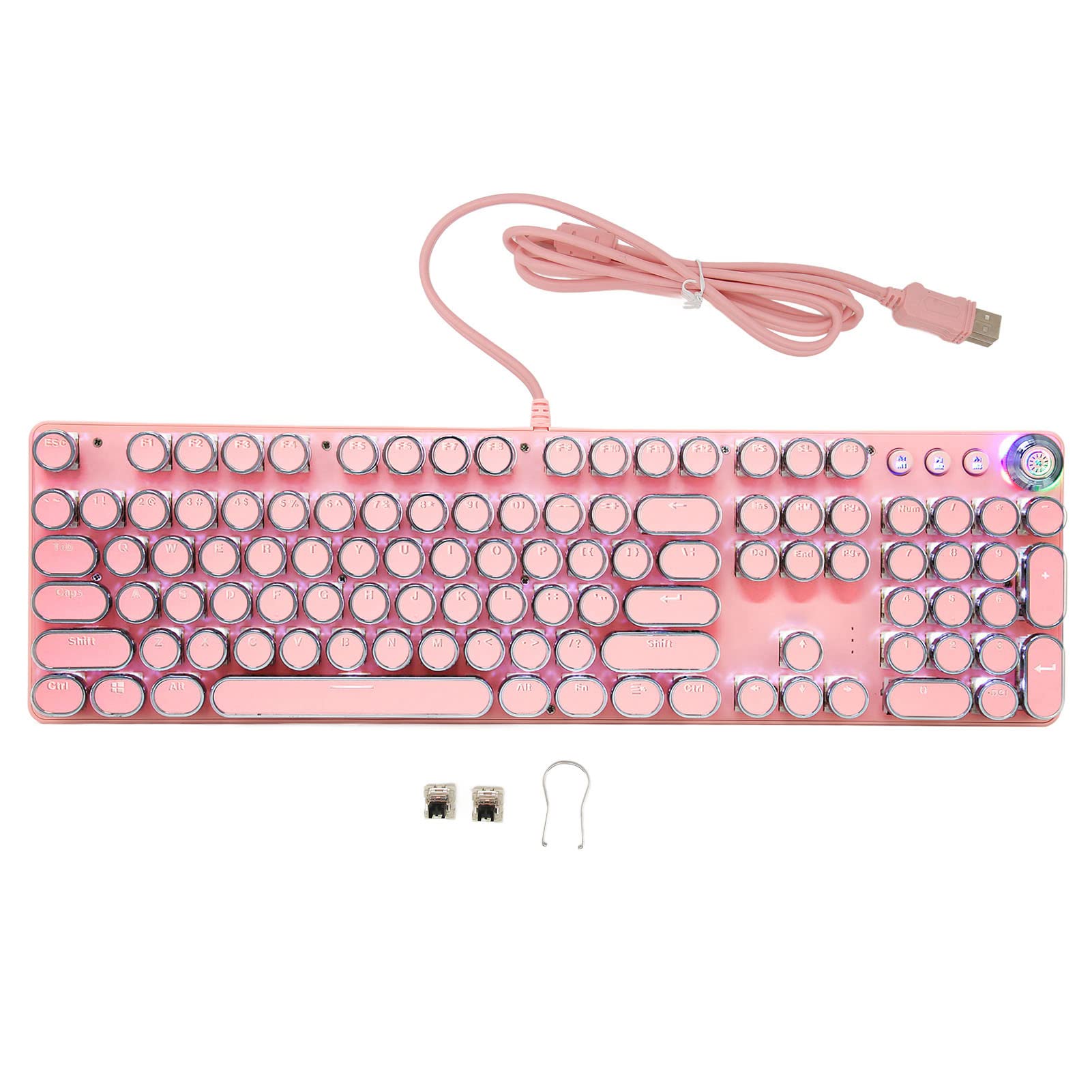 YYOYY Mechanical Keyboard, 104 Keys Punk Keycap, Wired Gaming Keyboard, Multi Light Mode Adjustment, Cute Pink Appearance for Girl, Compact Design, for Computer (902-7 Pink Punk)