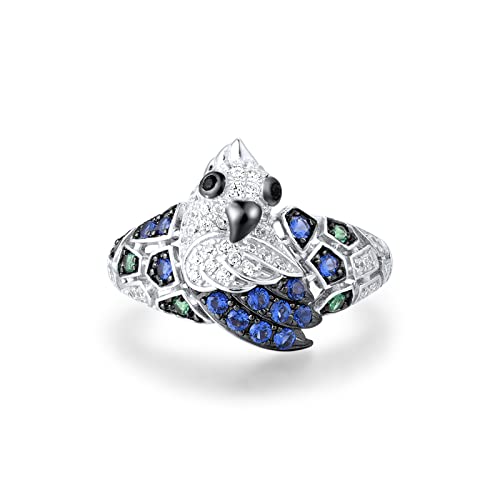 Santuzza 925 Sterling Silver Parrot Ring Blue Nano Cubic Zirconia White CZ Black Spinel Bird Rings (6)