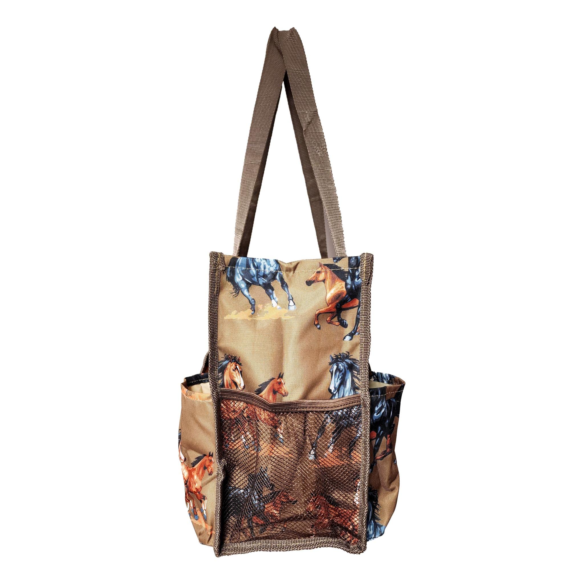 SONA G DESIGNS Multi Pocket Organizing Horse Tote Bag for Nurses, Students, Teachers, Women Zipper Top (Horses)