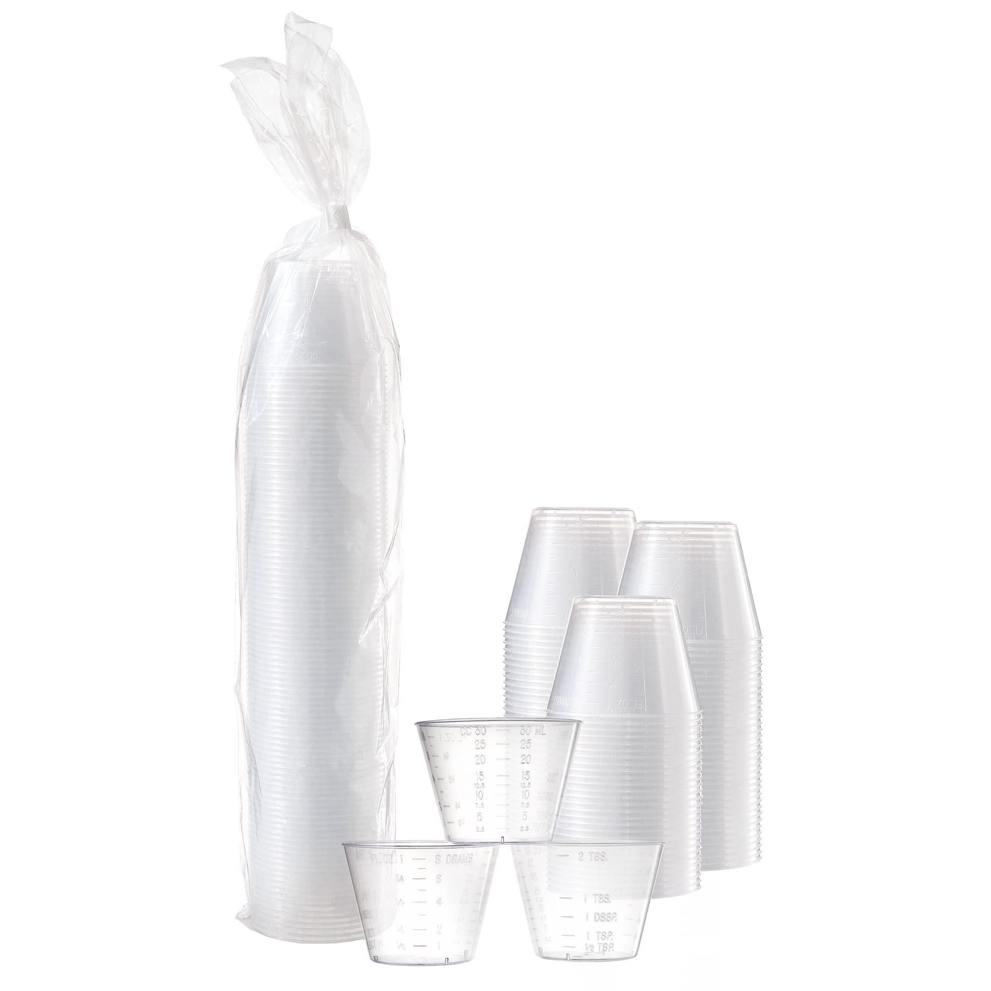 One Ounce Plastic All Purpose Measuring Cups for Medicine, Wine, Paint, Epoxy, Snacks, Crafts, Etc - 100 Cups Per Sleeve (100)