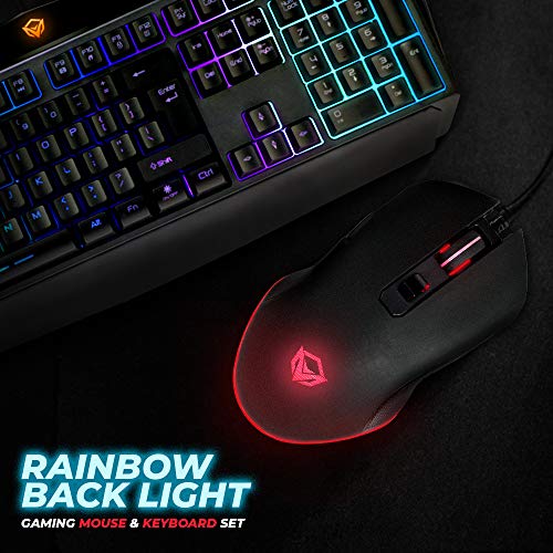 MEETION RGB LED Backlit Wired Mechanical Gaming Keyboard and Mouse Combo with Ergonomic Design 4C Breathing DPI Gaming Mouse for Windows PC, Laptop