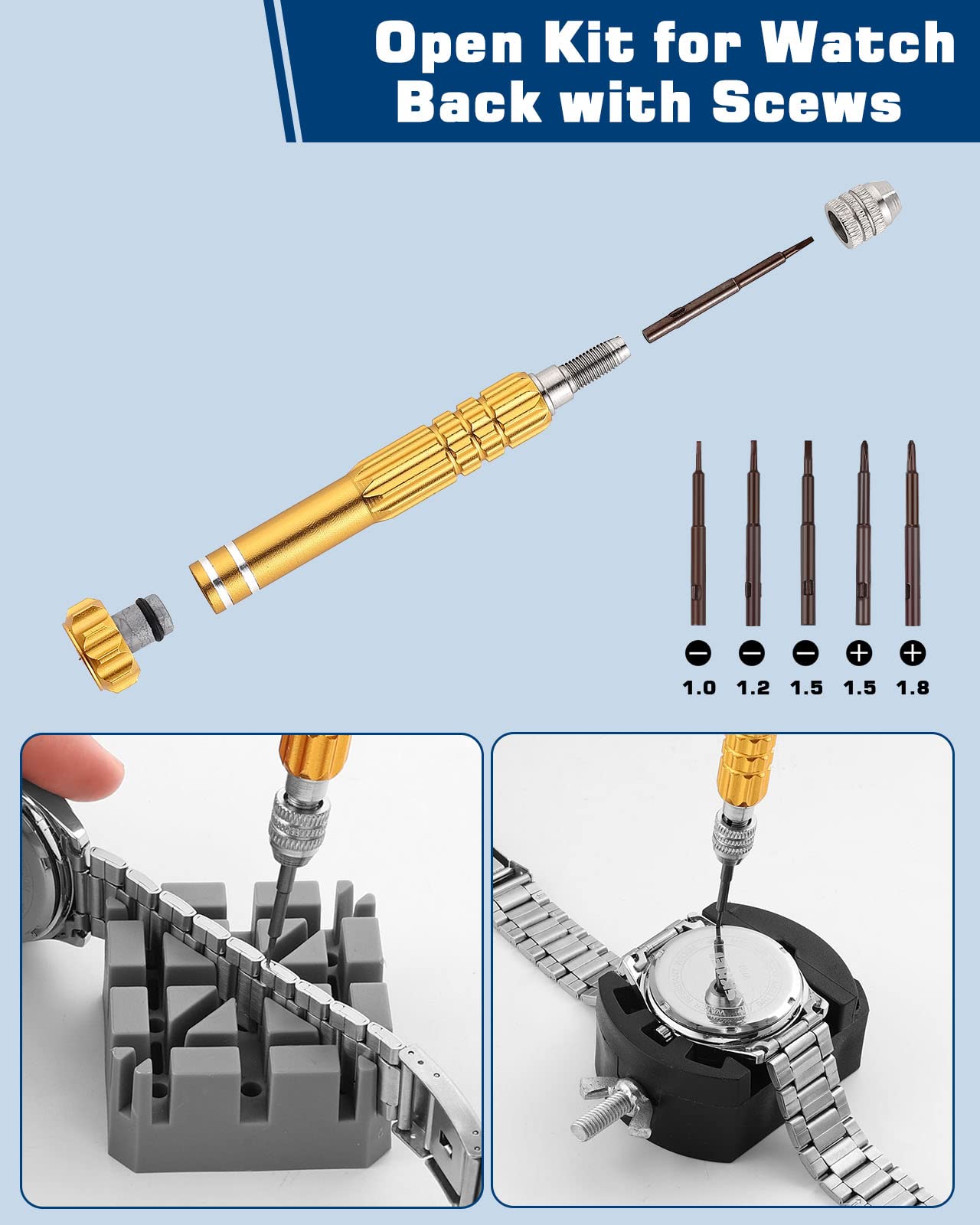 Vastar Watch Repair Kit, Watch Battery Replacement Tool Kit, Watch Link Removal Tool Kit, Watch Band Link Pin Tool Set with Carrying Case