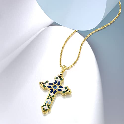 Santuzza 925 Sterling Silver Multi Color Cross Enamel Pattern Pendant Blue Spinel Pendant for Women