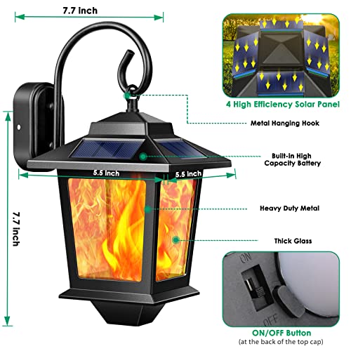 TomCare Solar Lights Outdoor Flickering Flame Metal Solar Lantern Anti-Rust Waterproof Solar Wall Lights Hanging Outdoor Lighting Solar Powered Decorative Flame Lights for Patio Porch Yard, 2 Pack