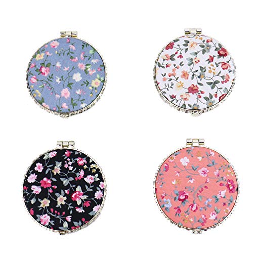 Monrocco Set of 4 Retro Floral Makeup Mirror for Handbag, Folding Compact Travel Pocket Beauty Makeup Mirror