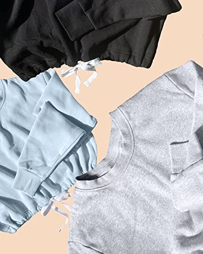 Tummy Bebe Women's Cropped Pullover Sweatshirts Fleece Crop Tops Long Sleeve CrewNeck [SkyBlue/XL]