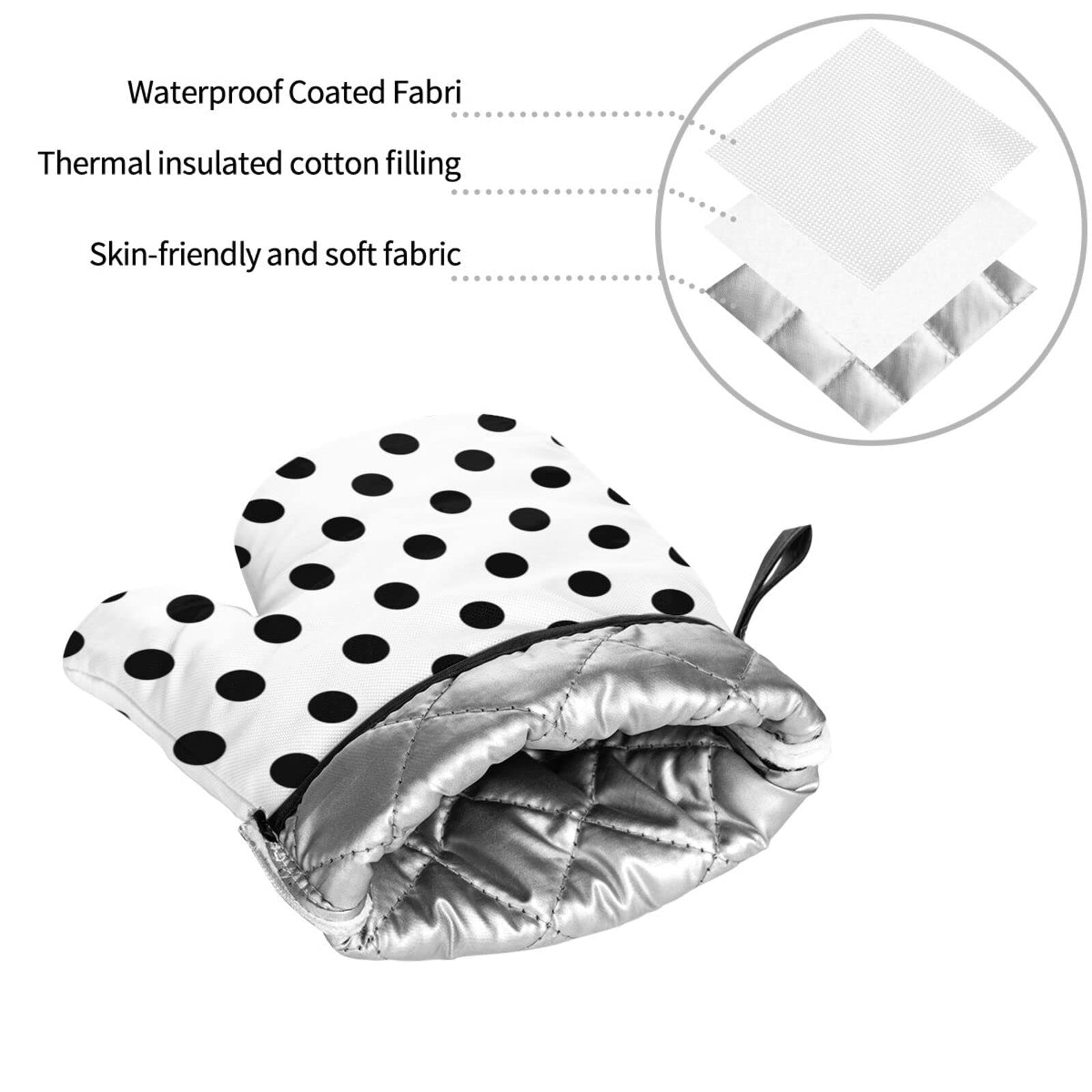 nhbfcds Black White Polka Dot Oven Mitts and Pot Holders Sets, 4 Piece Set, Heat Resistant Polyester Gloves and Pads for Kitchen Cooking Baking Grilling BBQ, One Size