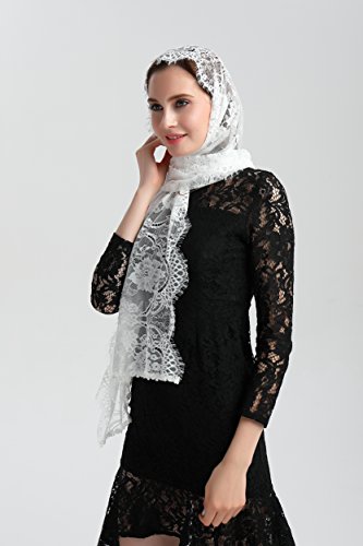 Leimandy Wedding Vintage Floral Lace Scarf Mantilla Veil Catholic Lace Shawl Party Wraps S04 (Ivory)