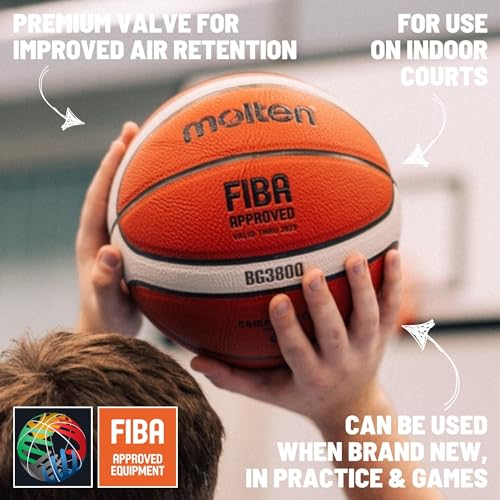 Molten BG3800 Basketball, Indoor, FIBA Approved, Composite Leather, Size 7, Suitable for Boys Age 14 & Adult, Orange/Ivory