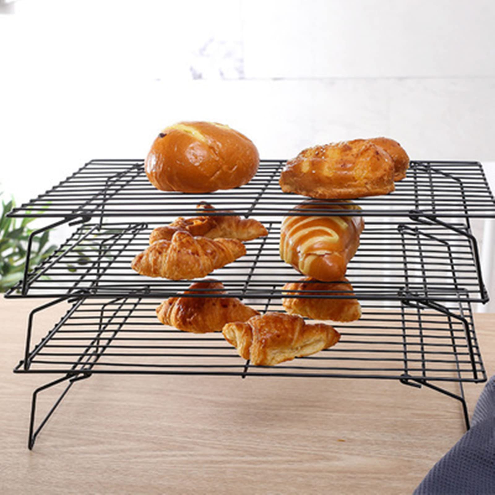 Three-layer Baking Cooling Rack Bread Cooling Rack Cake Rack Baking Tools Black Non-stick Cooling Rack Stackable
