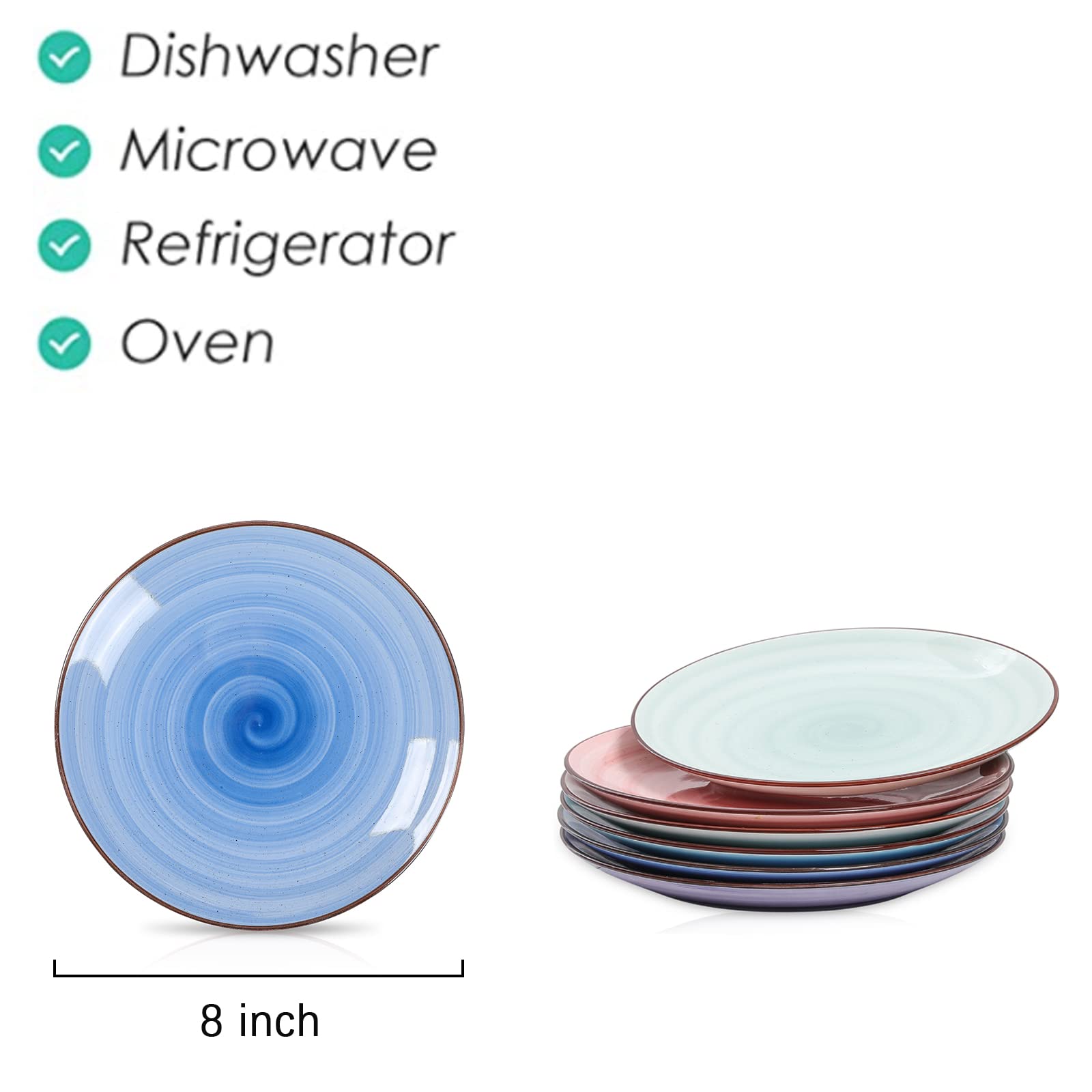 Selamica Ceramic 8 inch Dinner Plates, Small Dessert Salad Plates, Porcelain Serving Plate for Appetizer, Pancakes, Steak, Set of 6, Gradient Color