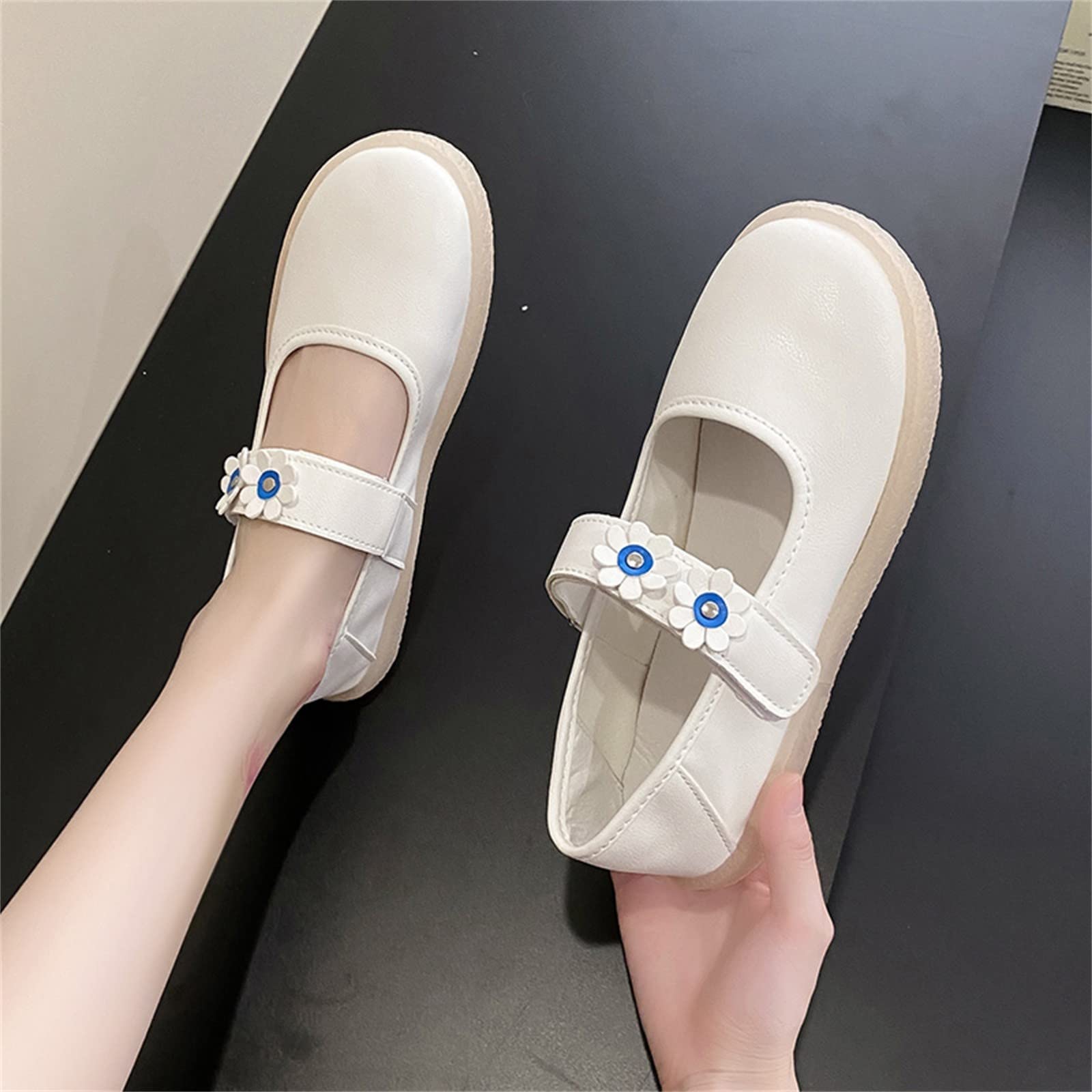 Summer and Autumn Women Casual Shoes Flat Soft Sole Comfortable Solid Color Flowers Hook Loop Dentist Shoes Women