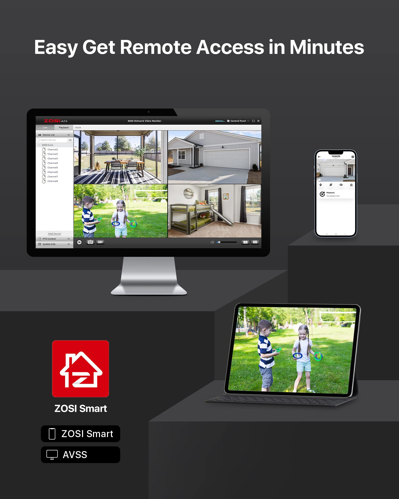 ZOSI H.265+1080p Home Security Camera System,8 Channel 5MP-Lite CCTV DVR with 4 x 1080P Weatherproof Surveillance Bullet Camera Outdoor/Indoor with 80ft Night Vision,Remote Access, Motion Alerts