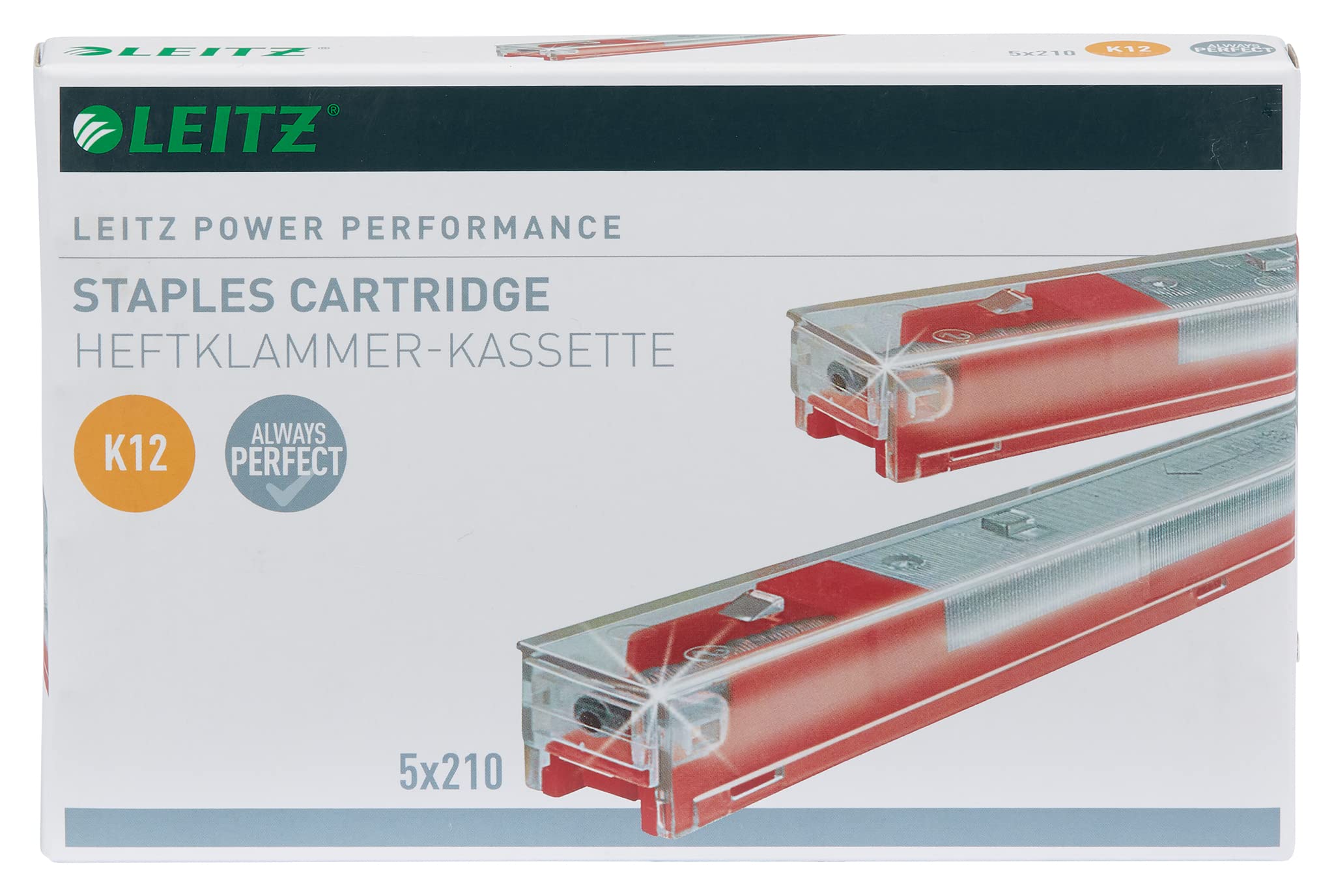 Leitz 55940000 K12 Stapler Cartridge, Strong Steel, Length 12 mm, 1050 Staples, 80 Sheet Capacity - Red