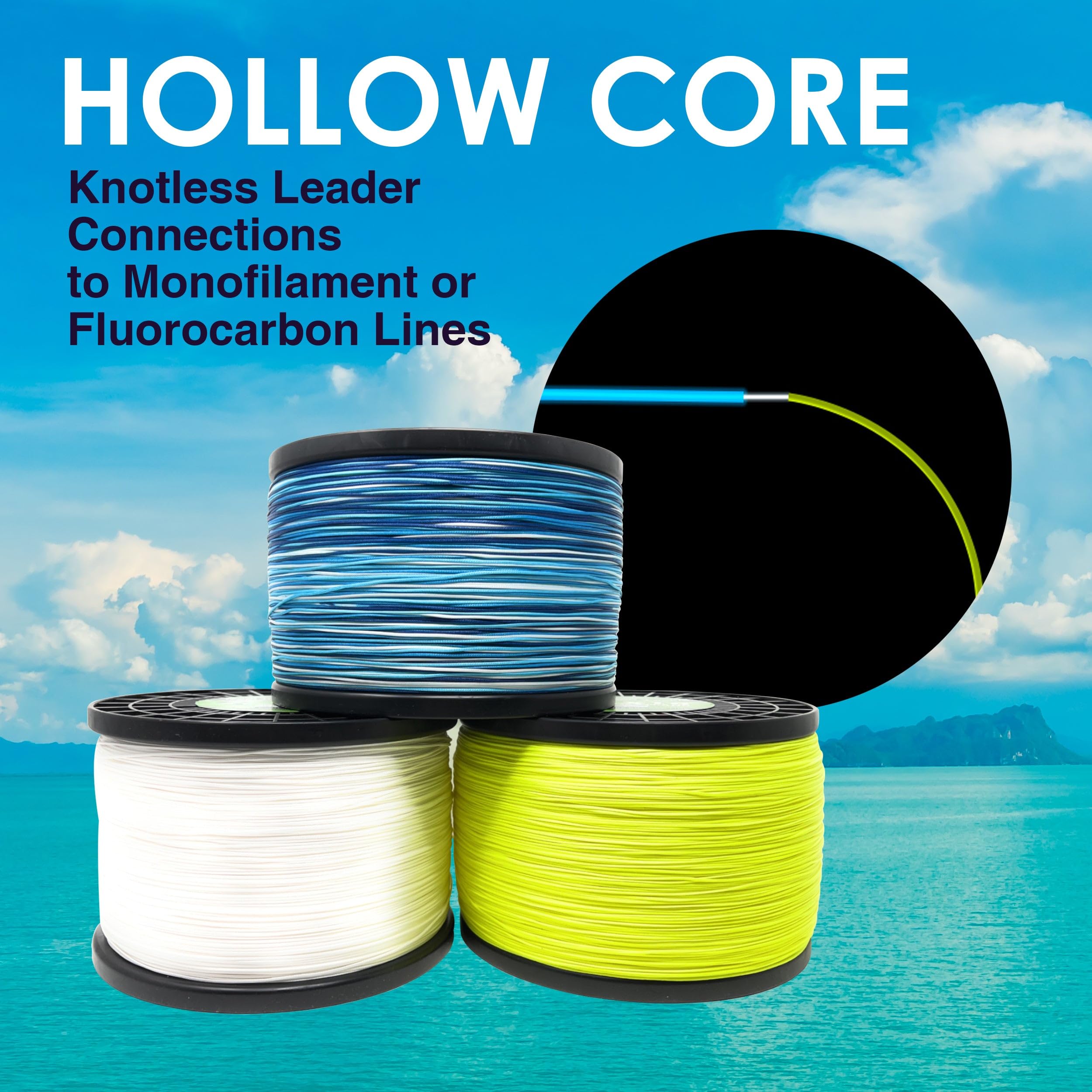 Reaction Tackle Hollow Core, 16 Strand Braided Fishing Line Blue Camo - 80LB / 1000yds