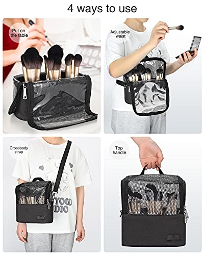 MONSTINA Makeup Brush Case,Makeup Brush Holder with Adjustable Dividers,Large Capacity Makeup Brush Bag with Shoulder Starp,Professional Makeup Artist Tool Storage Organizer