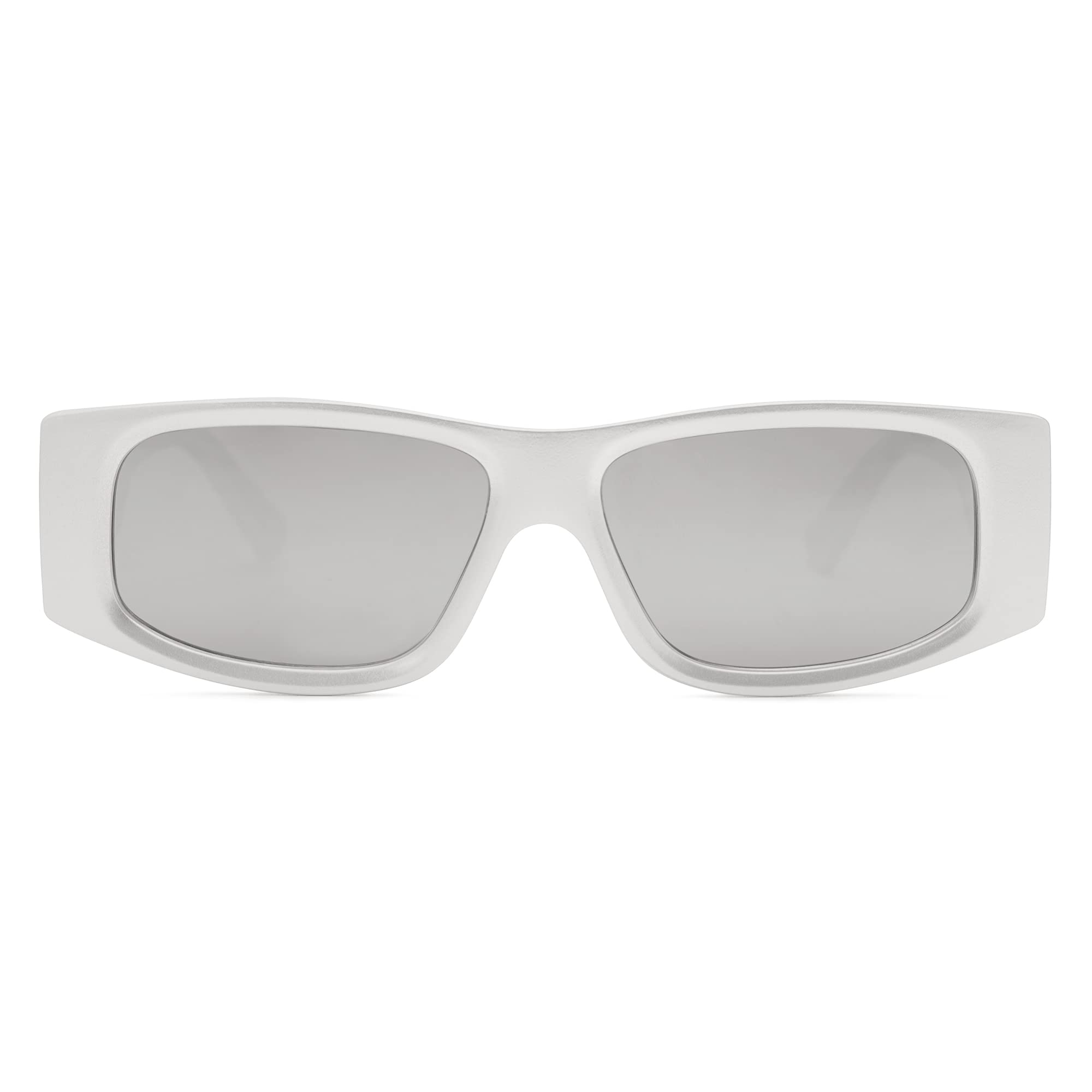 SOJOS Trendy Y2K Polarized Rectangle Sunglasses for Women Men Retro Designer Rave Sunglasses SJ2228, Bright Silver/Silver Mirrored
