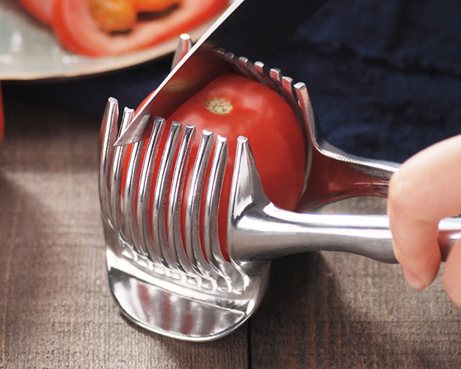 TONGMAN Tomato Lemon Slicer Holder Tomato Knives by Round Fruit Tongs with Handle Kitchen Cutting Aid Holder Kitchen Gadget perfect for vegetables, fruits, etc.