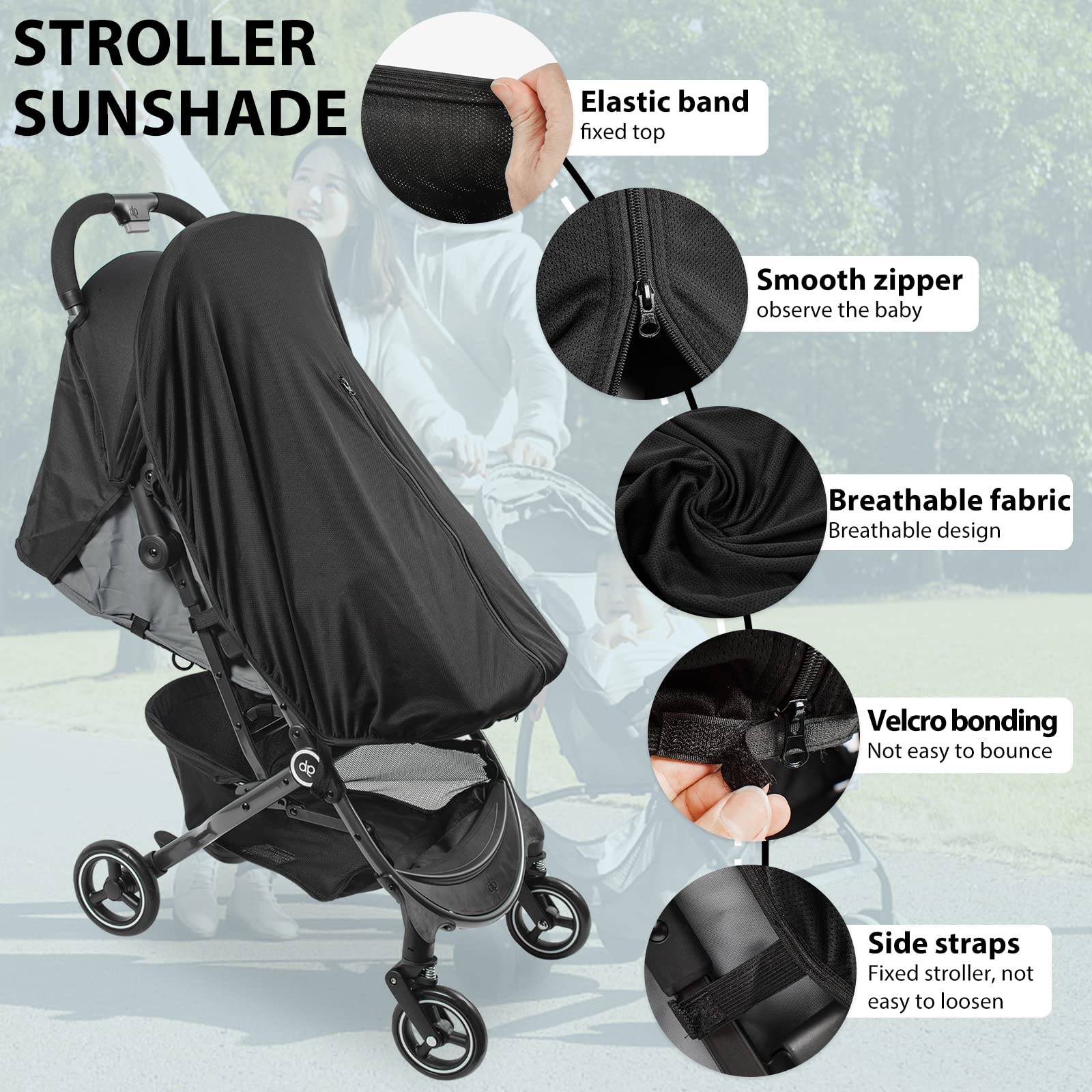 TORIBIO Sun Shade for Stroller, Universal Stroller Cover for UV Sun and Sleep Shade, Strollers Sun Shade Cover for Baby Sun Protection, Breathable and Blocks 95% of The Sun's Rays