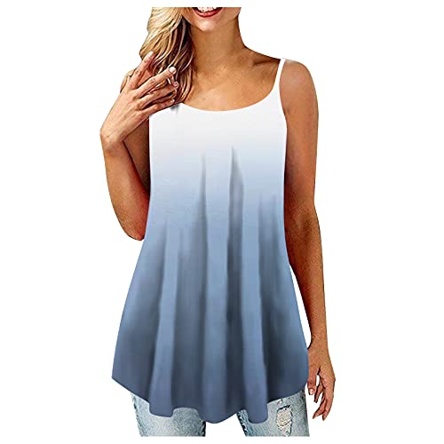 wodceeke Women's Summer Tank Sleeveless Sling Gradient T-shirt Casual Loose Solid color Tops (Blue,XXXL)