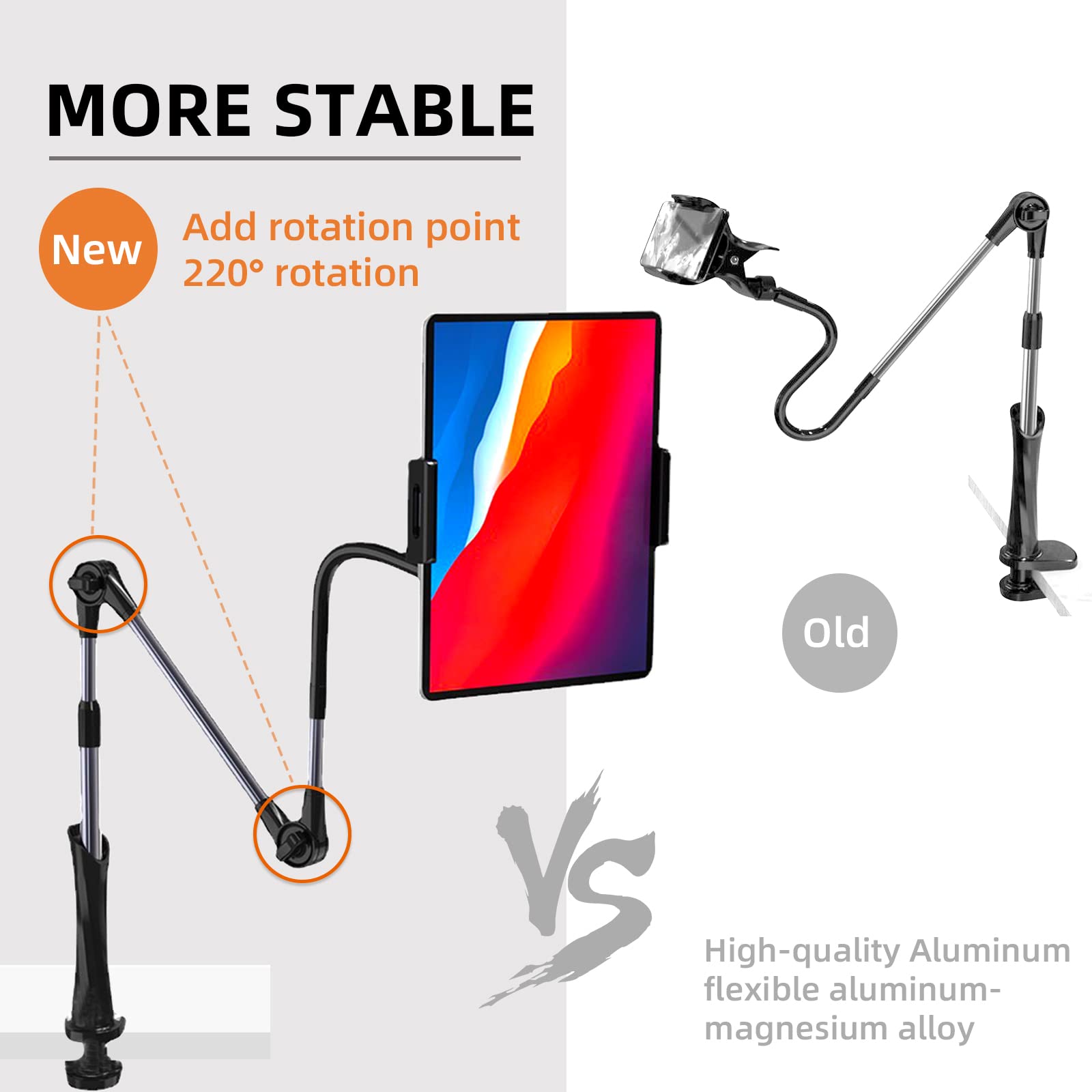 WAFCHHNL Phone Stand, Tablet Holder, with Gooseneck Flexible & Hard Arm Bracket, Fits iPad Pro 12.9-11