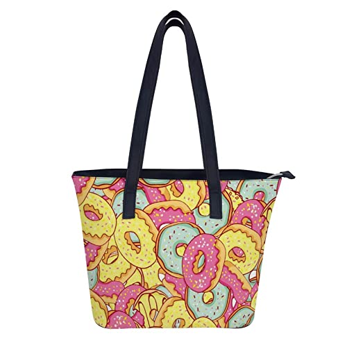 Pink Donut Women's Tote Bag PU Leather Shoulder Bag Handbags Purse For Work Shopping Travel