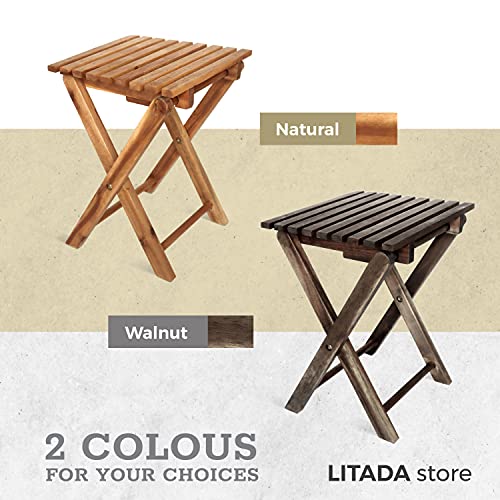 LITADA Small Patio Table (Set of 1) Acacia Wooden Small Table, Side Table, Coffee End Table, Small Square Folding Side Table, Plant Stand Mid Century Easy Assembly Modern Home Decor (Natural Color)