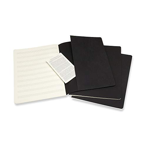 Moleskine Art Cahier Music Notebook, Soft Cover, XL (7.5" x 9.5") Pentagram, Black, 80 Pages (Set of 3)